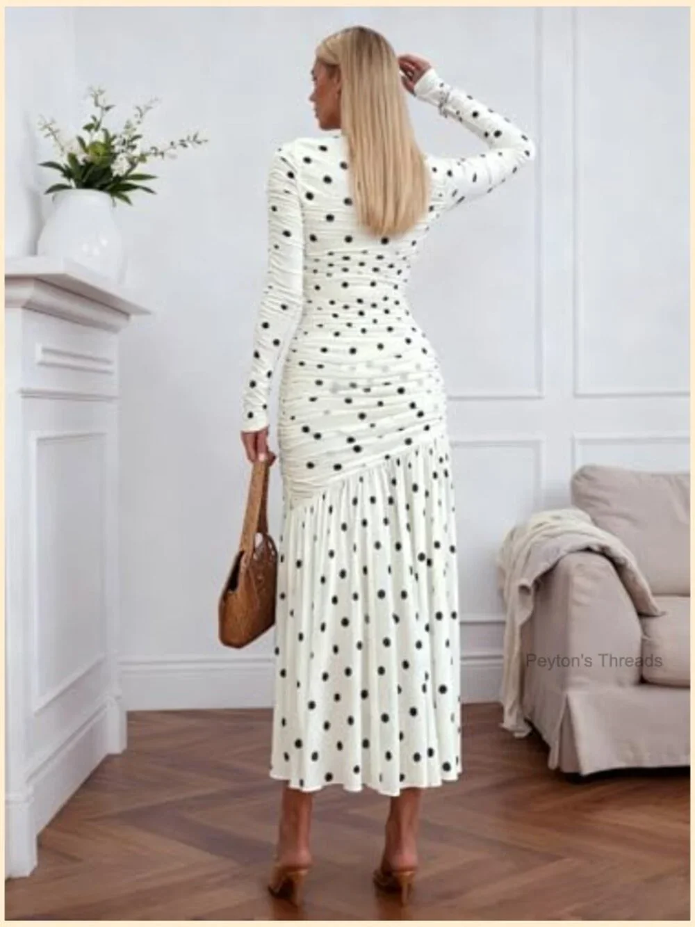 Dresses | Sheer Mesh Long Sleeve Mermaid Maxi Dress With Ruching | Poshmark
